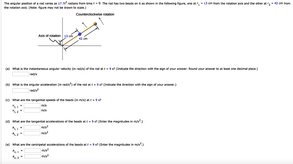 SOLVED: The angular position of rod vanies as 17.702 radians from time ...