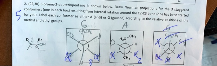 [GET ANSWER] 5 2. (2S,3R)-3-bromo-2-deuteriopentane is shown below. Draw Newman projections for ...