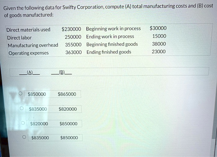 SOLVED: Given the following data for Swifty Corporation, compute (A ...