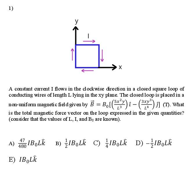 a constant current i flows in the clockwise direction in a closed square loop of conducting ...