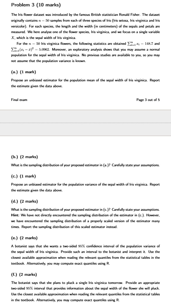 SOLVED:Problem 3 (10 marks) The Iris flower dataset was introduced by ...