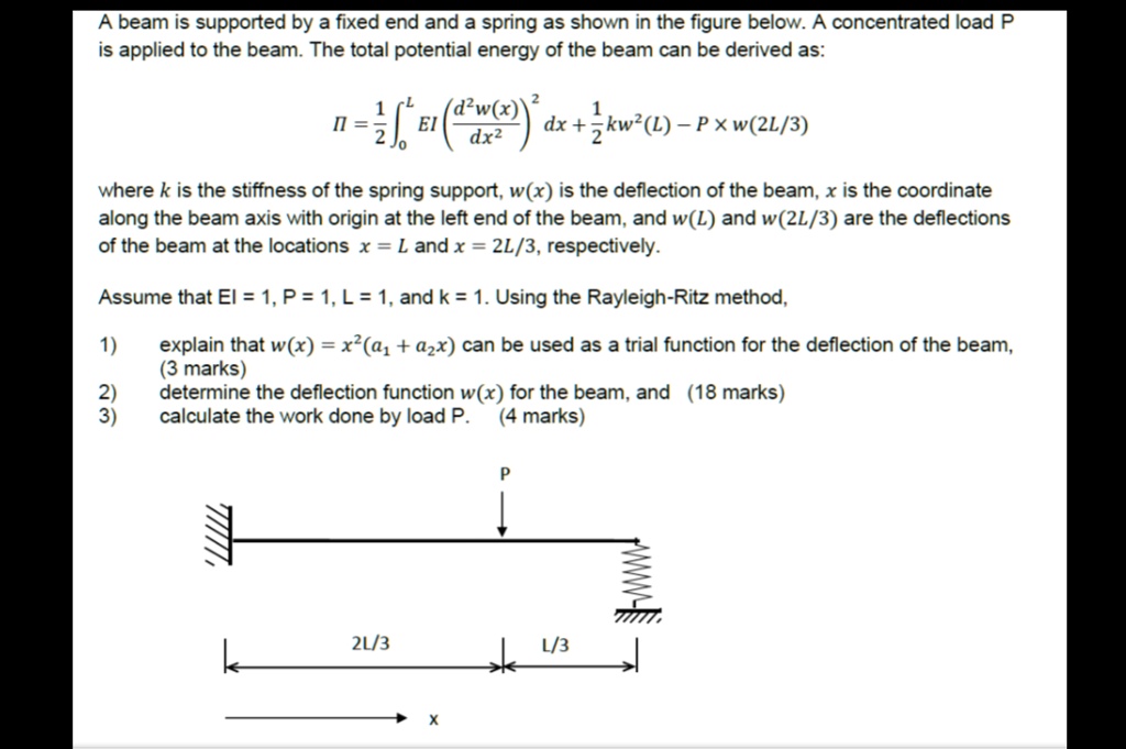 SOLVED: A beam is supported by a fixed end and a spring, as shown in ...