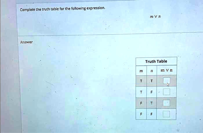 SOLVED: Complete the Truth Table Complete the truth table for the ...