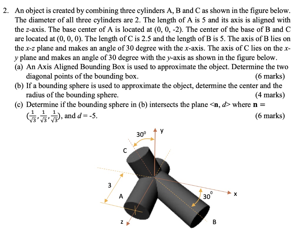 SOLVED: 2. An object is created by combining three cylinders A, B and C as shown in the figure ...