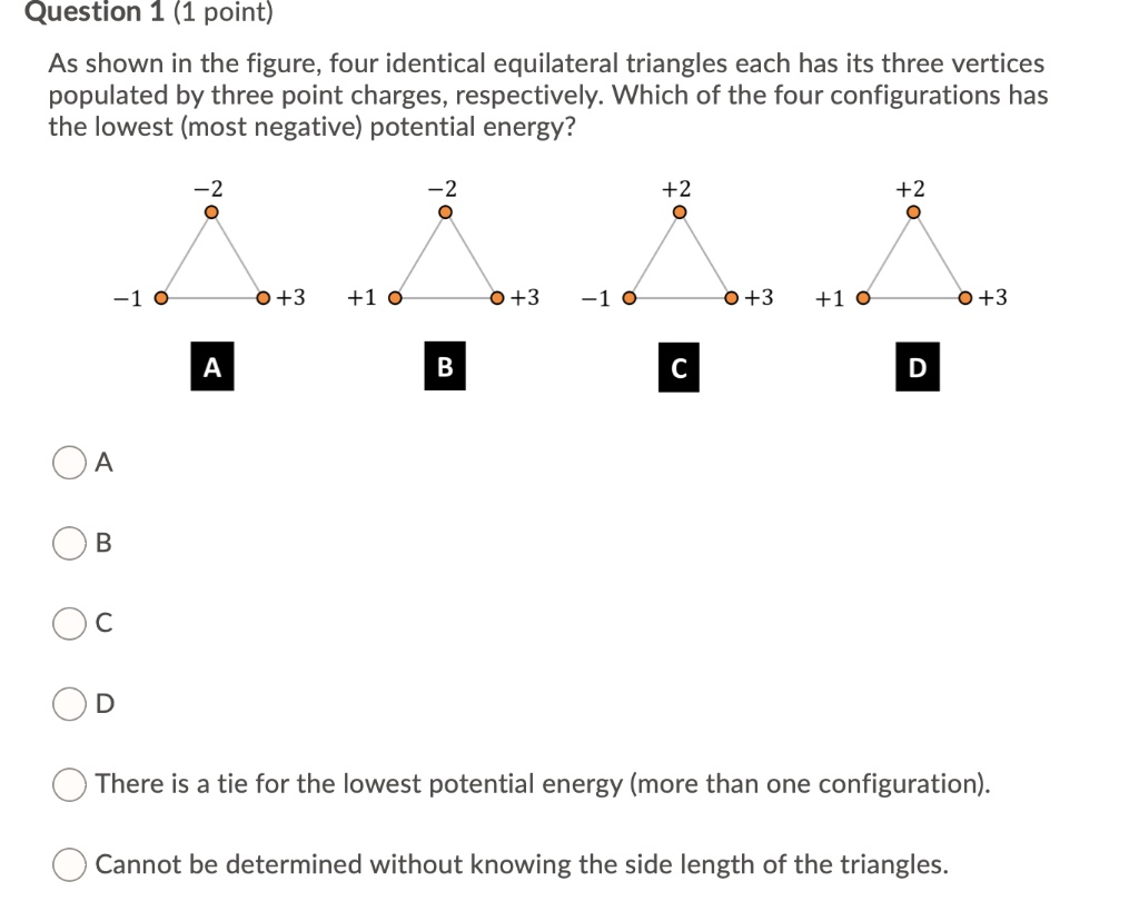 Question 1 (1 point) As shown in the figure, four identical equilateral ...