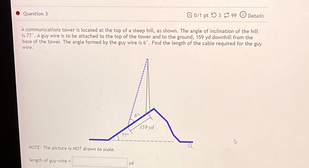 SOLVED: Question 3 G0/1 pt 0 3 2 99 Details A communications tower is ...