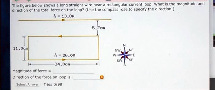 SOLVED: The figure below shows a long straight wire near a rectangular current loop.What is the ...