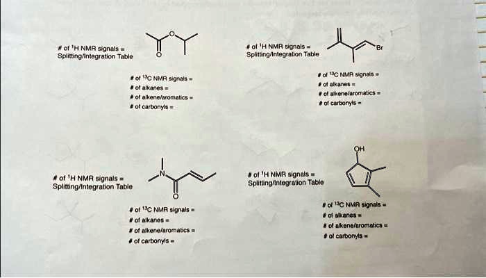 SOLVED: # of H NMR signals Splitting/Integration Table # of H NMR signals = Splitting ...