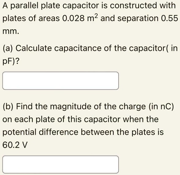 Solved A Parallel Plate Capacitor Is Constructed With Plates Of Areas