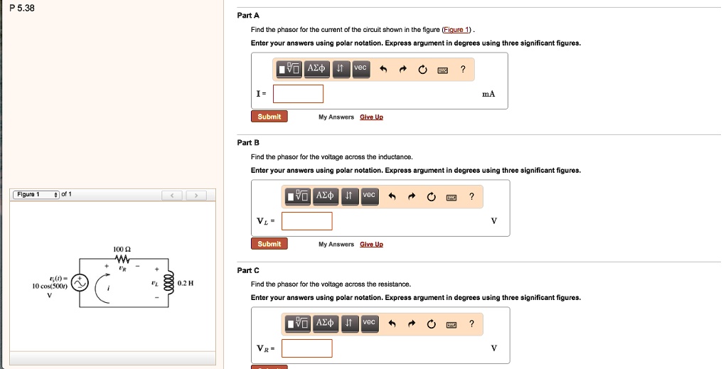 SOLVED: Part A: Find the phasor for the current of the circuit shown in ...