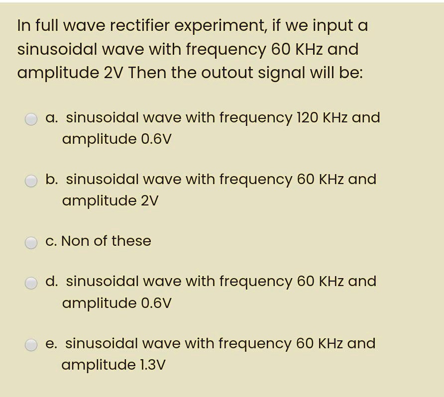 SOLVED: In the full wave rectifier experiment, if we input a sinusoidal ...
