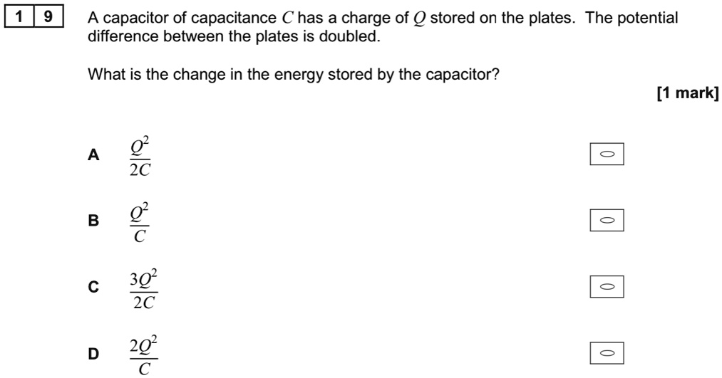 A capacitor of capacitance C has a charge of Q stored on the plates ...