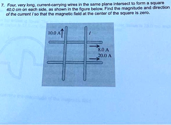 SOLVED: Four very long current-carrying wires in the same plane intersect to form a square 40.0 ...