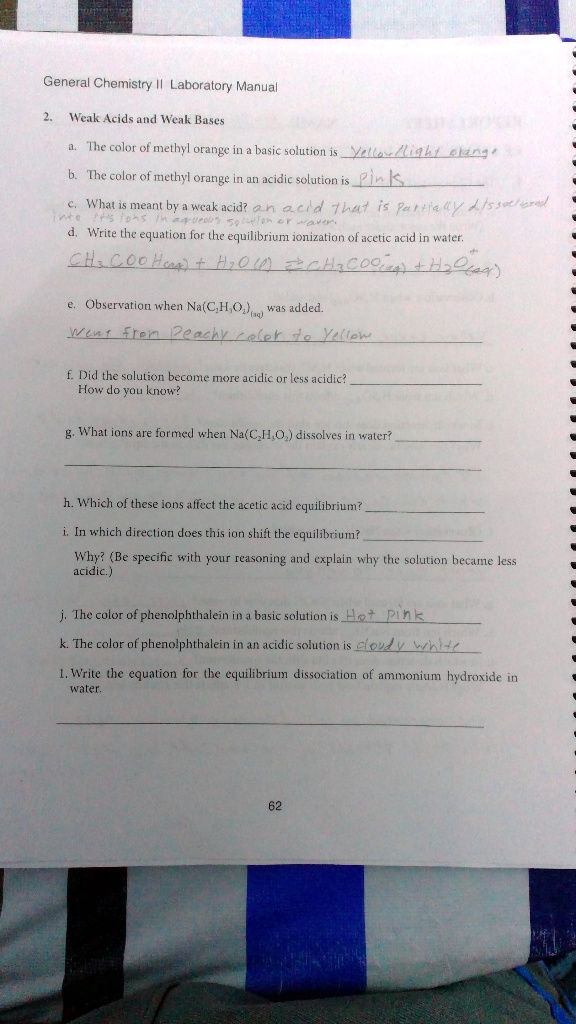 SOLVED: General Chemistry Laboratory Manual Weak Acids and Weak Bases ...