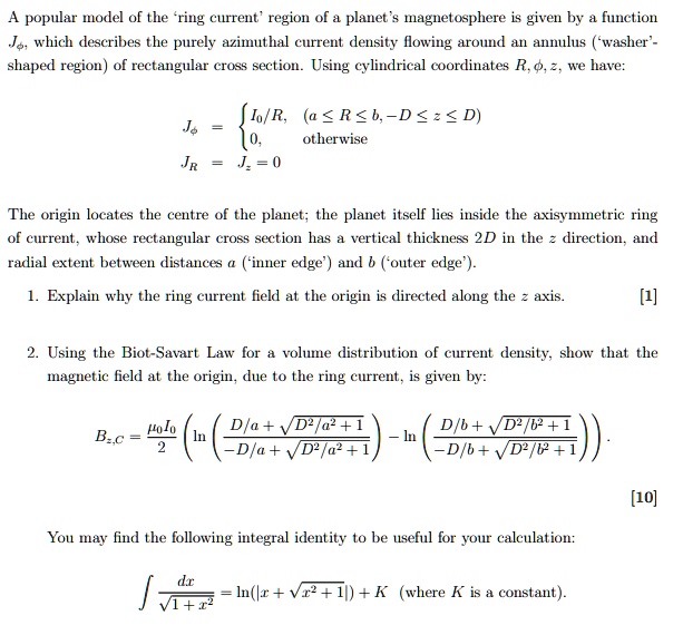 SOLVED: A popular model of the ring current region of a planet's ...
