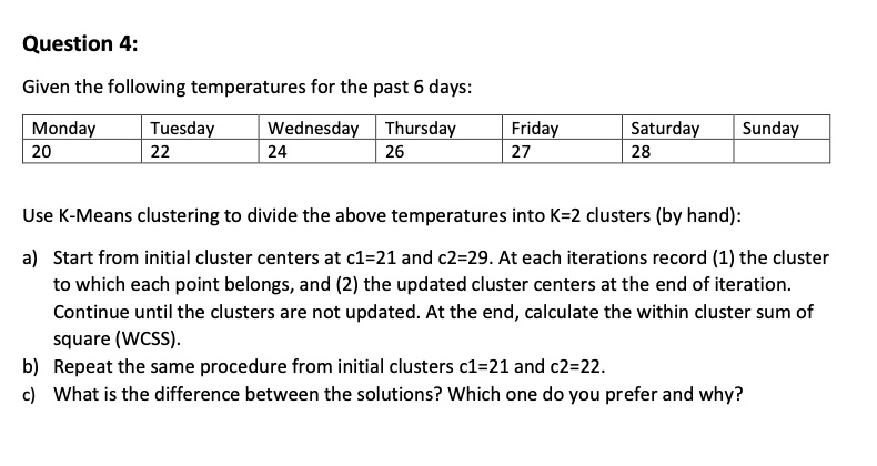 SOLVED: Question 4: Given the following temperatures for the past 6 ...