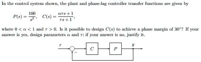 SOLVED: In the control system shown, the plant and phase-lag controller ...
