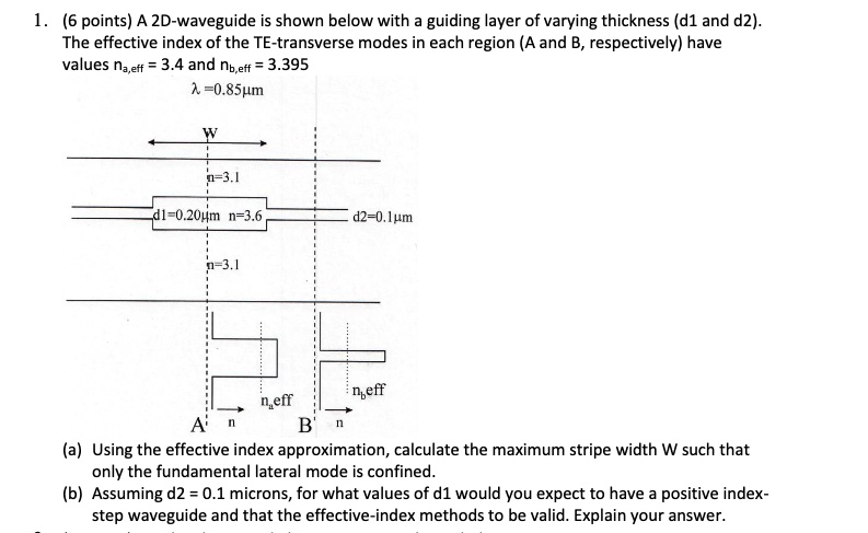 SOLVED: A 2D-waveguide is shown below with a guiding layer of varying thickness (d1 and d2). The ...