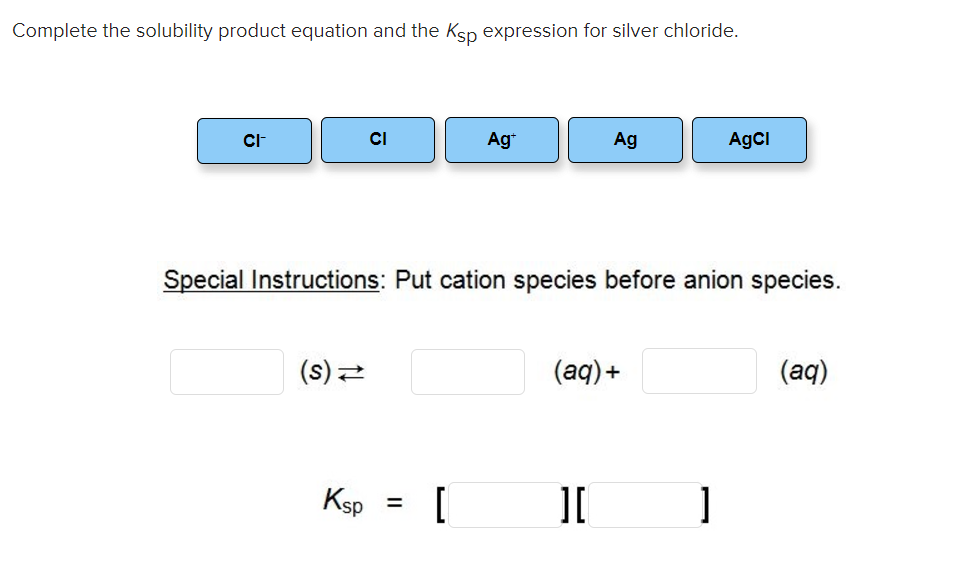 Complete the solubility product equation and the Ksp expression for ...