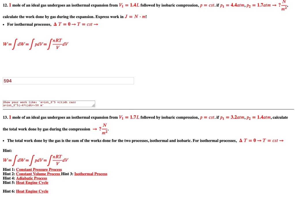 SOLVED: A mole of an ideal gas undergoes isothermal expansion (from Vi ...