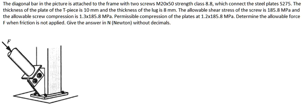 SOLVED: The diagonal bar in the picture is attached to the frame with ...
