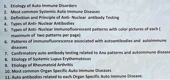 SOLVED: 1. Etiology of Auto Immune Disorders Most common Systemic Auto ...