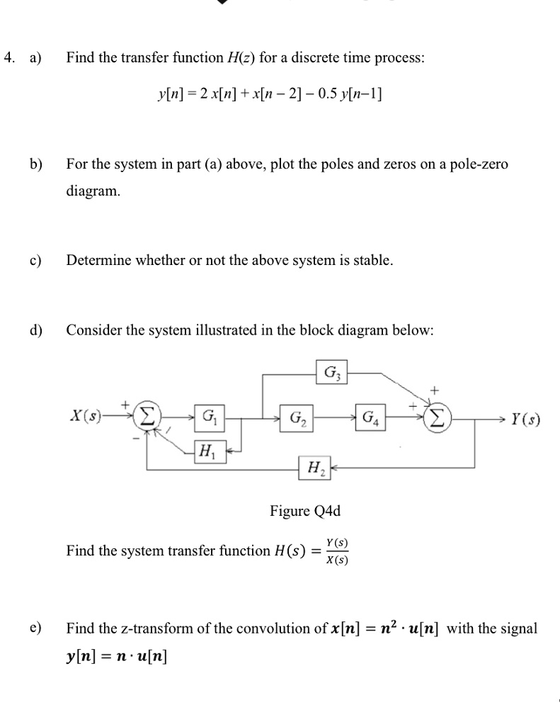 4 a find the transfer function hz for a discrete time process yn2 xnxn ...