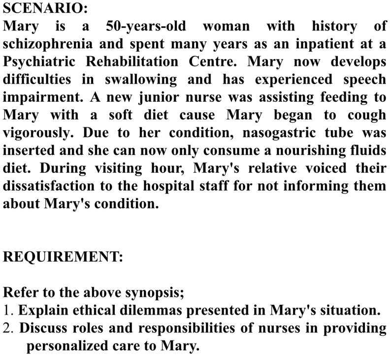 scenario mary is a 50 years old woman with history of schizophrenia and ...