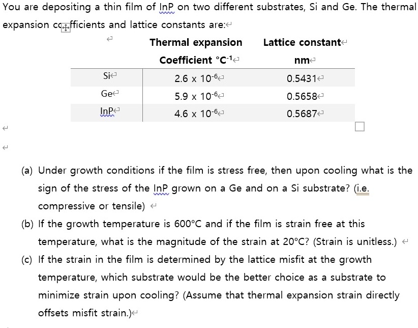 SOLVED: Texts: You are depositing a thin film of InP on two different ...