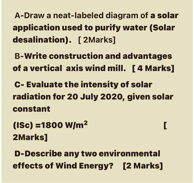 a draw a neat labeled diagram of a solar application used to purify ...