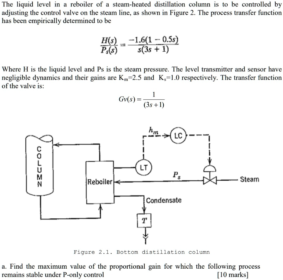 SOLVED: The liquid level in a reboiler of a steam-heated distillation ...