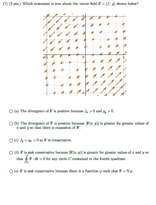 SOLVED: (3 pts ) Which statement truc about the Vecror field F = (f , 9 ...
