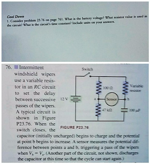 Cool Down 1. Consider problem 23.76 on page 761. What is the battery ...