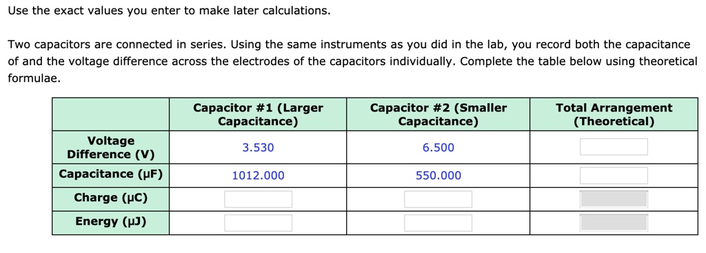 SOLVED: Use the exact values you enter to make later calculations Two capacitors are connected ...