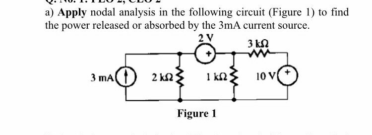 SOLVED: a) Apply nodal analysis in the following circuit (Figure 1) to find the power released ...
