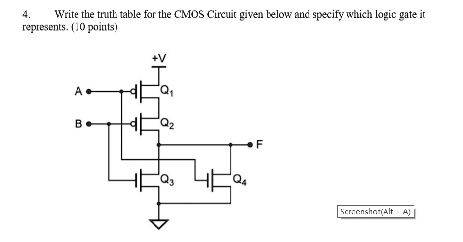 SOLVED: Write the truth table for the CMOS Circuit given below and specify which logic gate it ...