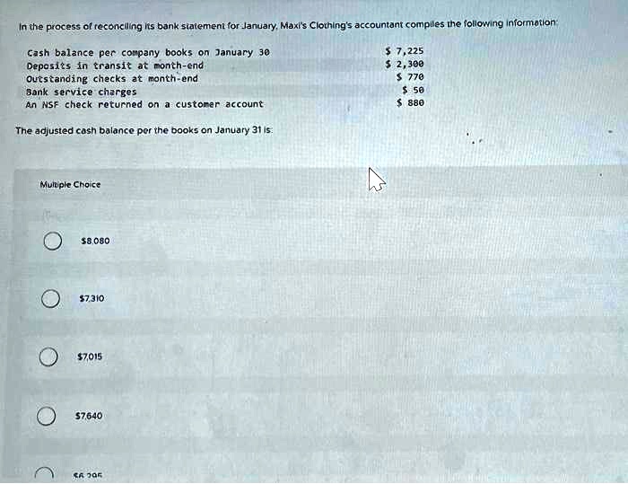 SOLVED: In the process of reconciling its bank statement for January ...