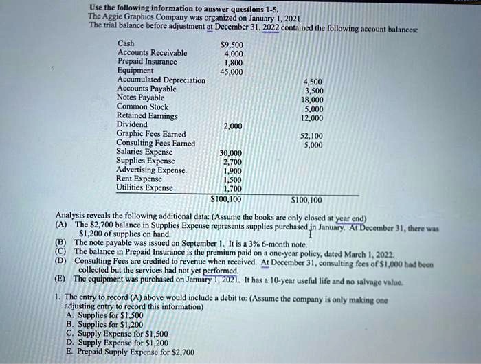 SOLVED: Please help with question 1! Use the following information to ...