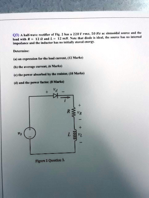 SOLVED: Q3 A half-wave rectifier of Fig.2 has a 220 V rms, 50 Hz ac sinusoidal source and the ...