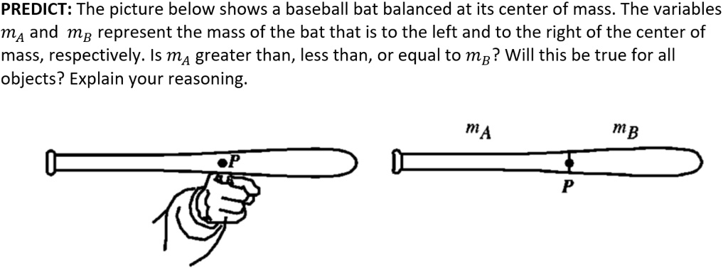 predict the picture below shows a baseball bat balanced at its center ...