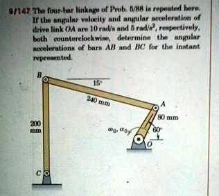 9/167 The four-bar linkage of Prob. 5/88 is repeated here. If the angular velocity and angular ...