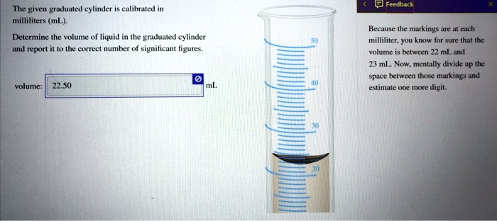 The given graduated cylinder is calibrated in milliliters...