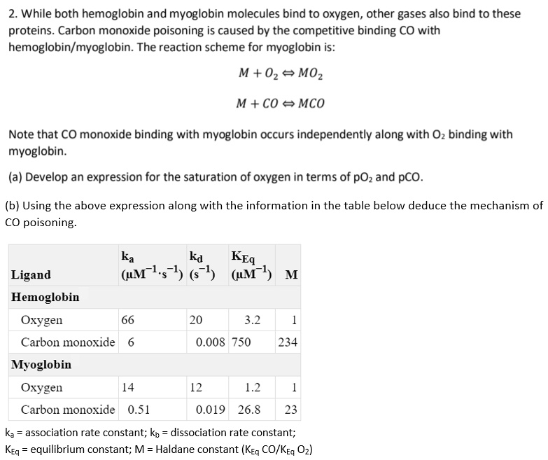 SOLVED: While both hemoglobin and myoglobin molecules bind to oxygen, other gases also bind to ...