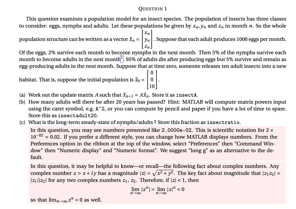 SOLVED:QUESTION 1 This question examines a population model for an ...