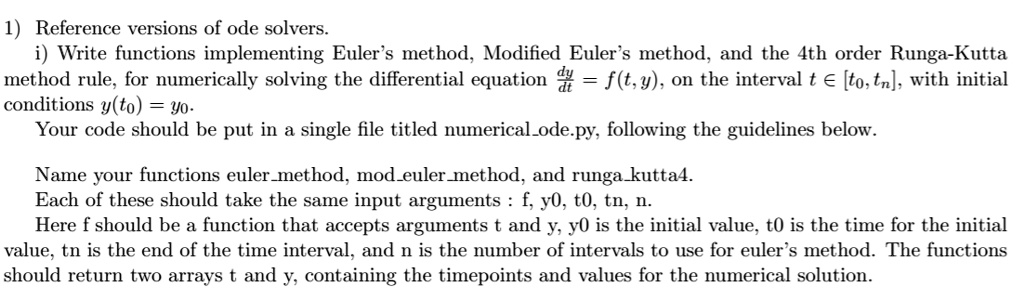 Solved Reference Versions Of Ode Solvers Write Functions Implementing Eulers Method Modified
