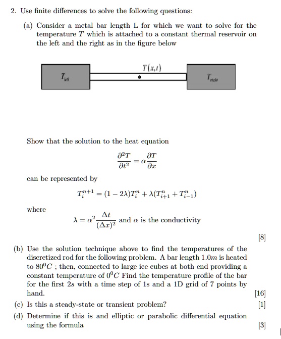 SOLVED: 2. Use finite differences to solve the following questions: (a) Consider a metal bar ...