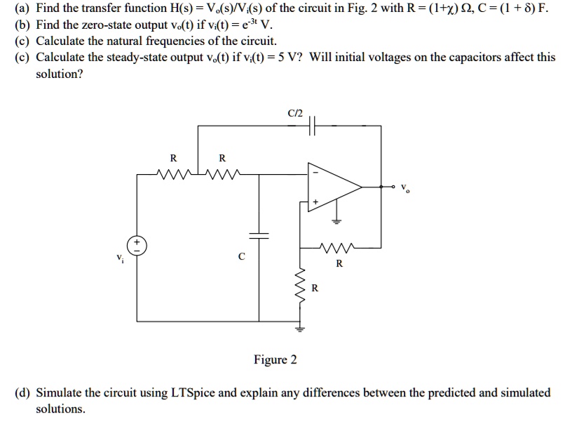 SOLVED: where χ = 9 and δ = 2 a Find the transfer function Hs)=Vs/Vis) of the circuit in Fig.2 ...