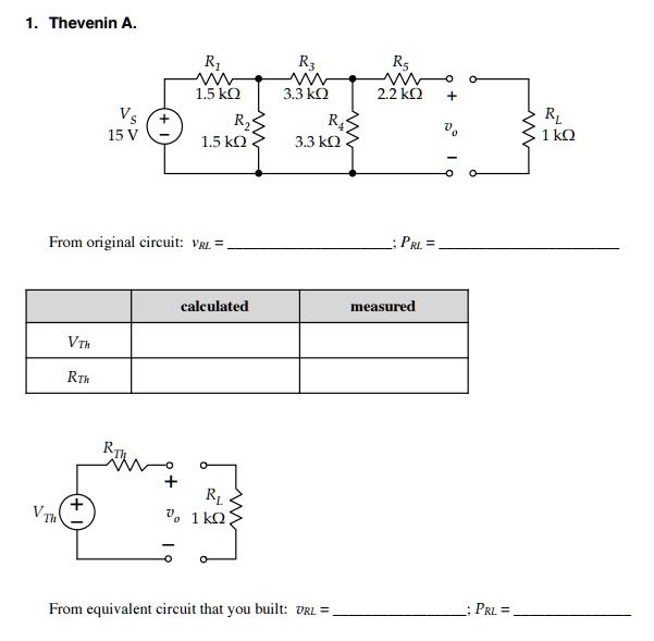 SOLVED: 5. Calculate the Thevenin equivalent analytically from the circuit below. Use circuit ...