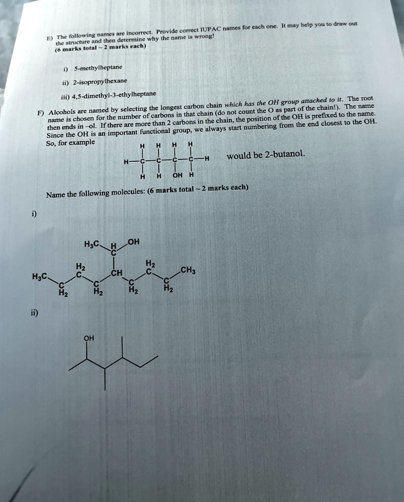 e the following names are incorrect provide correct iupac names for each one it may help you to ...