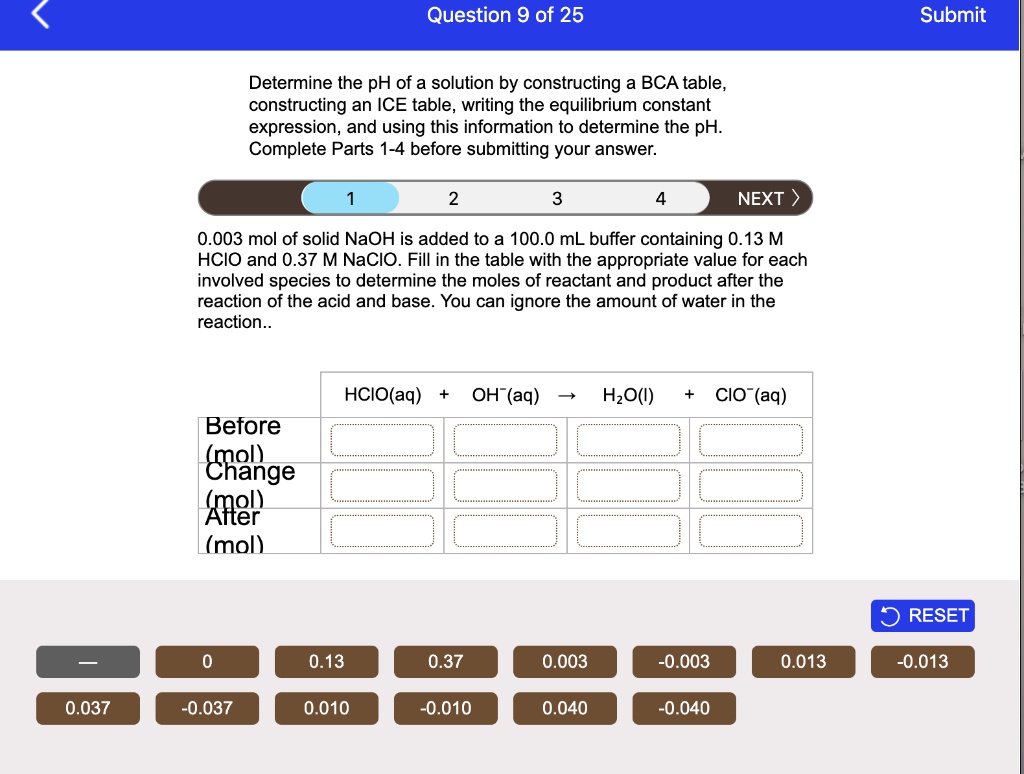 SOLVED: Question 9 of 25 Submit Determine the pH of a solution by ...